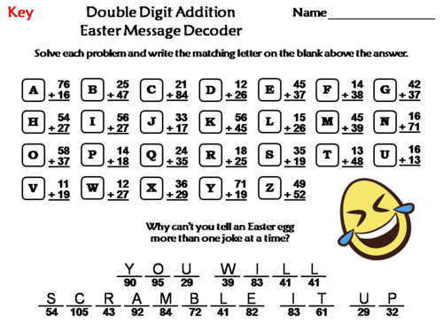 Double Digit Addition With Regrouping Easter Math Activity: Message ...