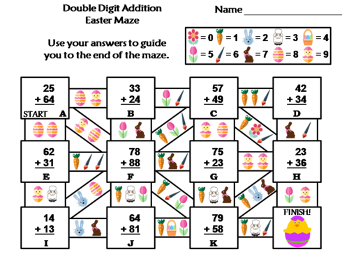 Double Digit Addition With and Without Regrouping Easter Math Maze ...