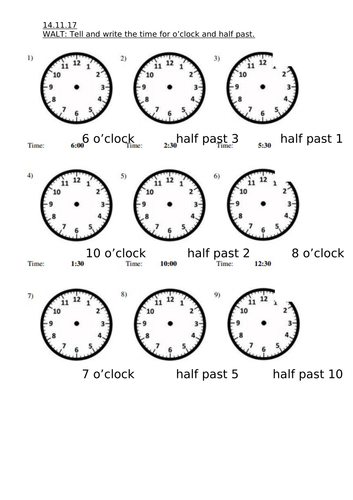Year 1&2 Maths: Tell the time o'clock and half past | Teaching Resources