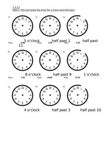 Year 1&2 Maths: Tell the time o'clock and half past | Teaching Resources