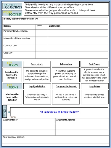 Sources of Law - Citizenship | Teaching Resources