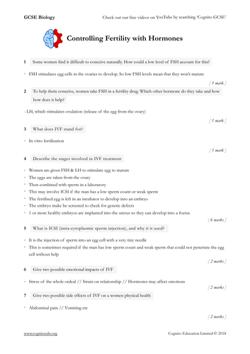 GCSE Biology (9-1) - Infertility & Controlling Fertility with Hormones ...