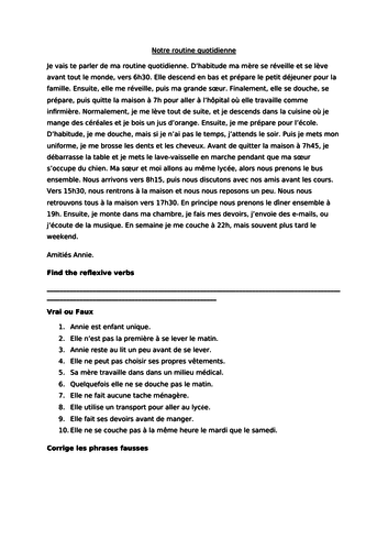 GCSE French Reading Ma Routine | Teaching Resources