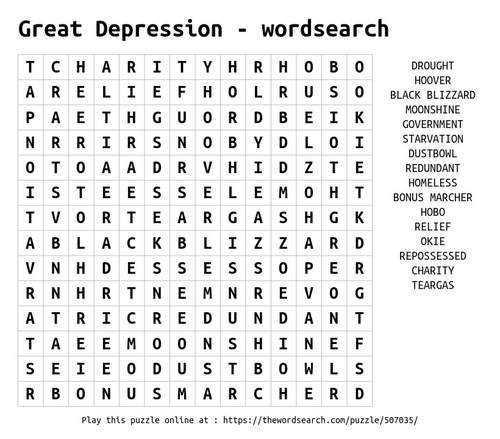 Coping with the Great Depression - word search and presentation ...