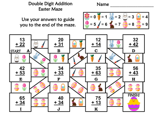 Double Digit Addition Without Regrouping Easter Math Maze | Teaching ...