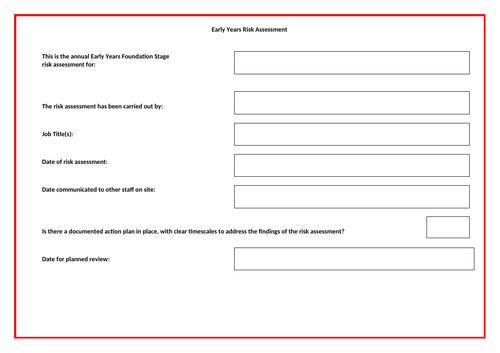 Early Years Risk Assessment | Teaching Resources