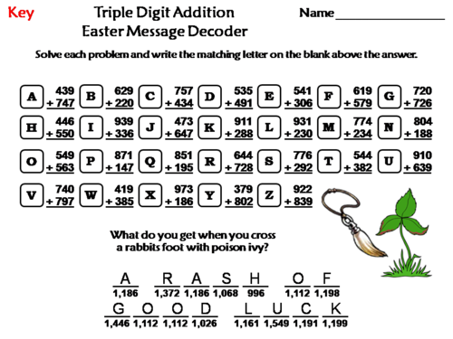 Triple Digit Addition With Regrouping Easter Math Activity: Message ...