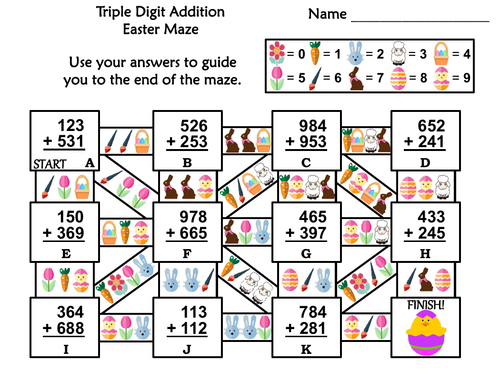 Triple Digit Addition With Regrouping Easter Math Maze | Teaching Resources