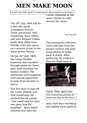FEATURES OF A NEWSPAPER REPORT FOR SPACE YEAR 2- ENGLISH- HISTORY ...