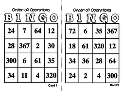 Math BINGO: Order of Operation *no exponents* | Teaching Resources