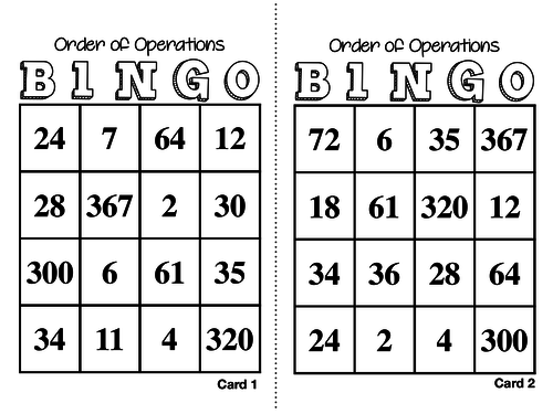 Math BINGO: Order of Operation *no exponents* | Teaching Resources