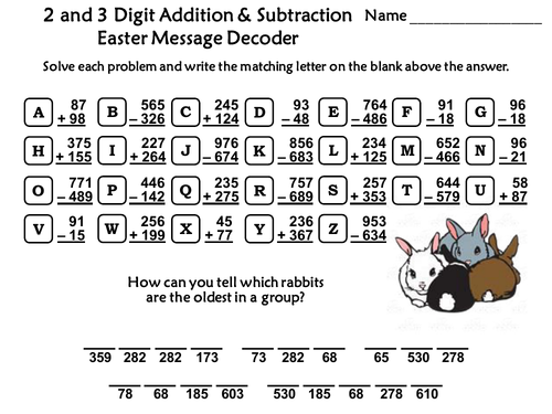 2 and 3 Digit Addition and Subtraction With Regrouping Easter Math ...