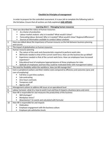 Learning Aim Checklist for Unit 6 - Principles of Management - Pearson ...