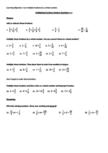 Multiplying Fractions by a whole number | Teaching Resources