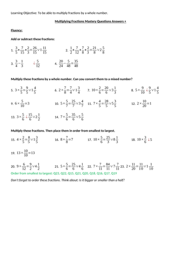 Multiplying Fractions by a whole number | Teaching Resources