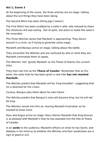 Macbeth: Act 1 for Lower Ability | Teaching Resources