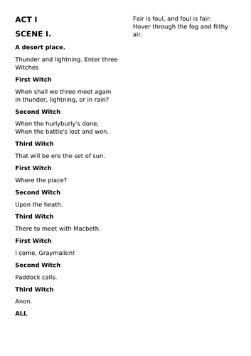 Macbeth Act 1 For Lower Ability Teaching Resources