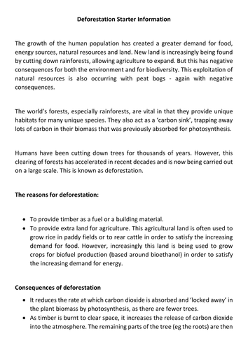 KS4 AQA GCSE Biology (Science) Deforestation Lesson & Activities ...