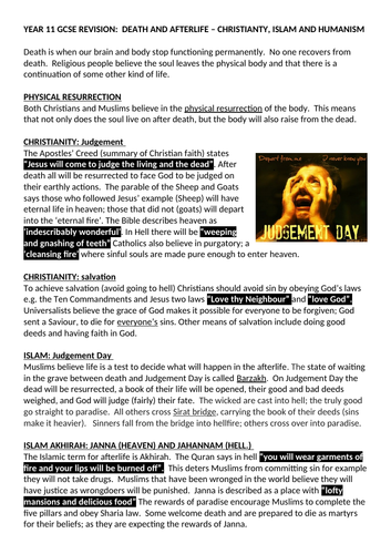 THEME B. RELIGION AND LIFE: LIFE AFTER DEATH / AFTERLIFE (ISLAM ...