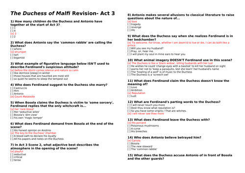 The Duchess of Malfi 6 Revision Quizzes | Teaching Resources