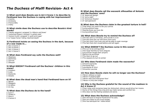 The Duchess of Malfi 6 Revision Quizzes | Teaching Resources