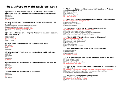 The Duchess of Malfi 6 Revision Quizzes | Teaching Resources