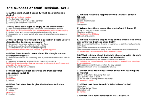 The Duchess of Malfi 6 Revision Quizzes | Teaching Resources
