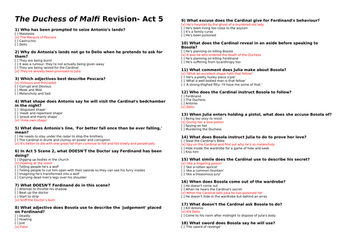 The Duchess of Malfi 6 Revision Quizzes | Teaching Resources