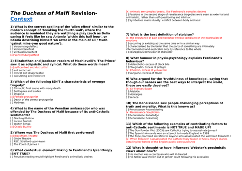 The Duchess of Malfi 6 Revision Quizzes | Teaching Resources