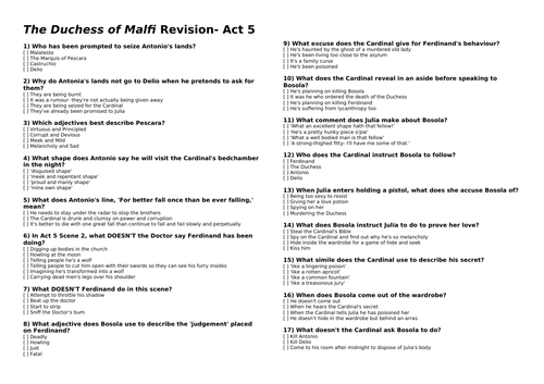 The Duchess of Malfi 6 Revision Quizzes | Teaching Resources