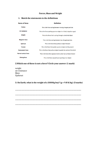 GCSE Physics: Forces, Mass and Weight | Teaching Resources