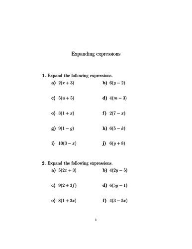 Expanding expressions worksheet (with solutions) | Teaching Resources