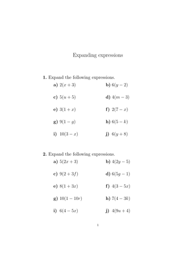 Expanding expressions worksheet no 2 (with solutions) | Teaching Resources