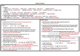 Division of Decimals Problem Solving Mastery Worksheet | Teaching Resources