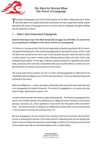 'The Wave' by Morton Rhue - Analysing Propaganda, Manipulation & The ...