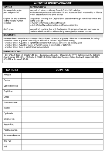 OCR A-Level RS: Augustine on Human Nature Whole Unit | Teaching Resources