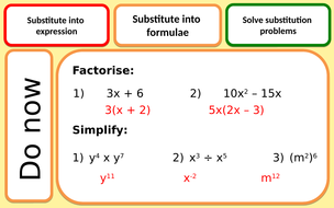 Substitution including scientific formulae | Teaching Resources