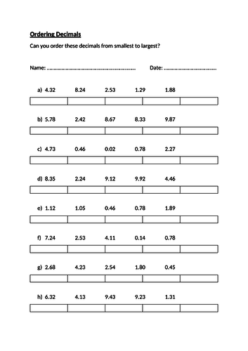 Ordering Decimals - Maths Worksheet | Teaching Resources
