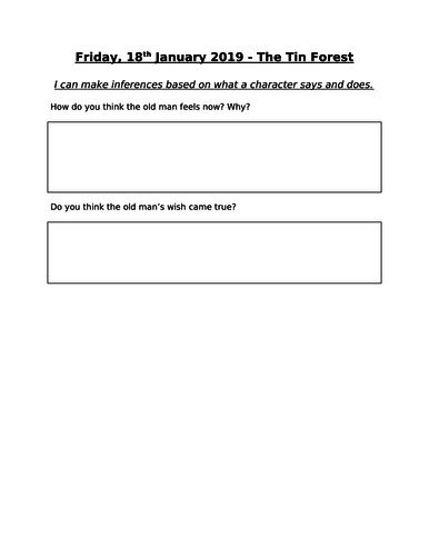 Reading Resources for The Tin Forest by Helen Ward and Wayne Anderson ...