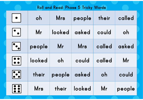 Roll and Read Tricky Words Phase 2 - 5 | Teaching Resources