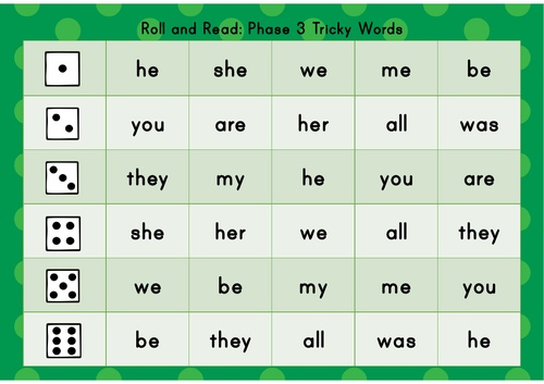 Roll and Read Tricky Words Phase 2 - 5 | Teaching Resources