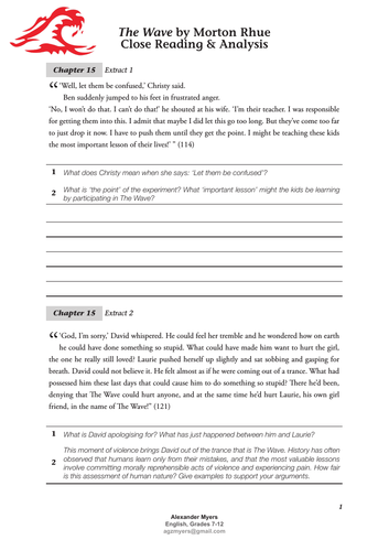 "The Wave" - Morton Rhue / Todd Strasser - Close Reading & Extracts (Ch ...