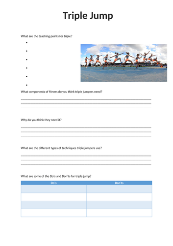 Athletics Non Participant Worksheets PE | Teaching Resources