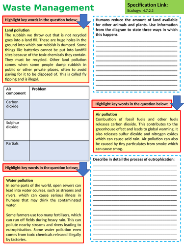 KS4 AQA GCSE Biology (Science) Waste Management Lesson & Activities ...