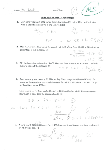 IGCSE Percentages Test GCSE KS3 with Solutions | Teaching Resources IGCSE Percentages Test GCSE KS3 with Solutions | Teaching Resources