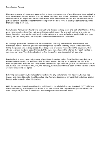 Roman Myth Guided Reading - Romulus and Remus | Teaching Resources