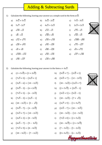 Adding And Subtracting Surds Worksheet Pdf - Dennis Stewart's ... Adding And Subtracting Surds Worksheet Pdf - Dennis Stewart's ...