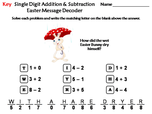 Single Digit Addition and Subtraction Easter Math Activity: Message ...