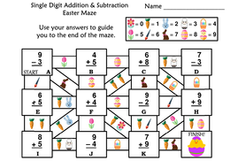 Single Digit Addition and Subtraction Easter Math Maze | Teaching Resources