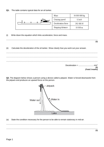 GCSE PHYSICS - FORCES, MOTION AND MOMENTUM FULL UNIT OF WORK | Teaching ...